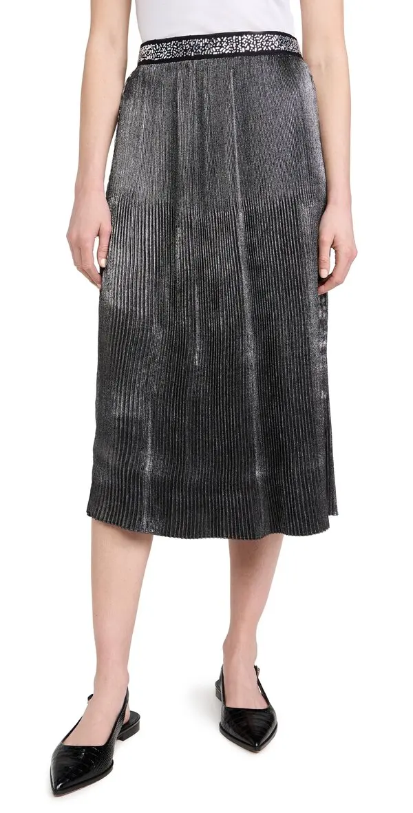 Le Superbe Foil Pleated Midi Skirt - Silver