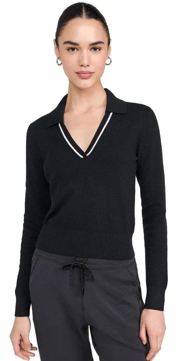 Rhone Birdie Long Sleeve Polo Sweater In Black 70% Off