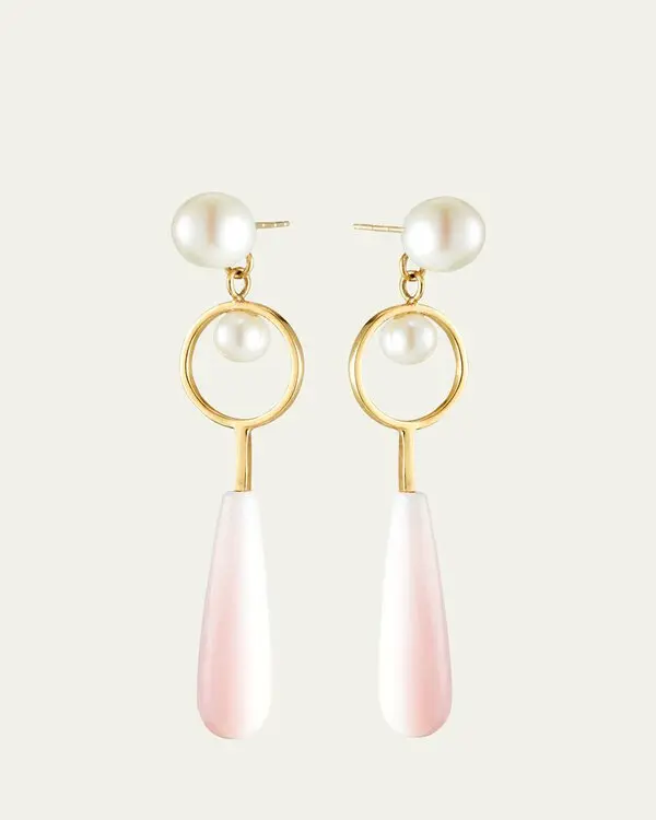 KATEY WALKER 18k Yellow Pearl And Pink Conch Shell Drop Earrings - Gold
