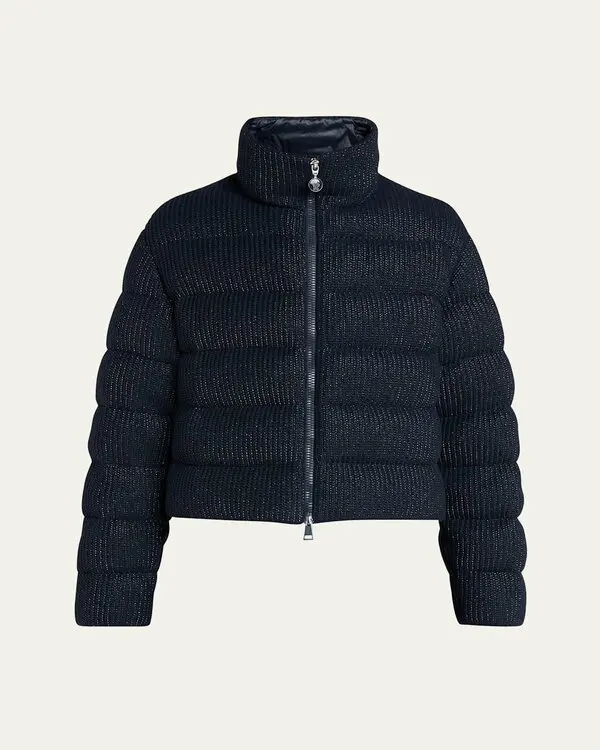 Moncler Thoiry Sparkly Down Puffer Jacket - Navy