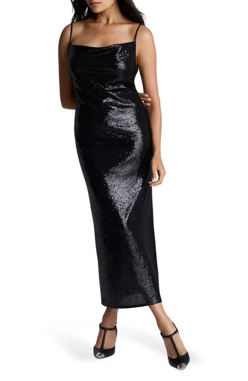 KENNETH COLE Sequin Cowl Neck Midi Slipdress - Black