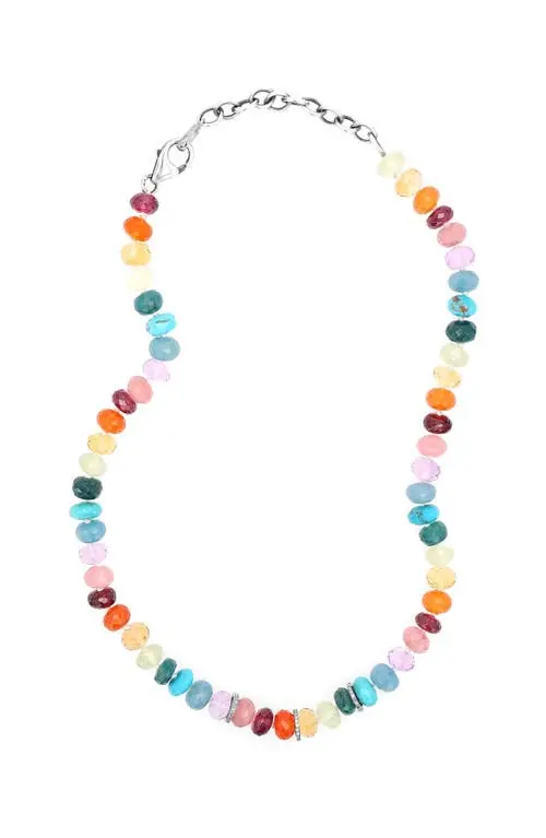 Sheryl Lowe Rainbow Mix Knotted Necklace With Diamond Rondelles