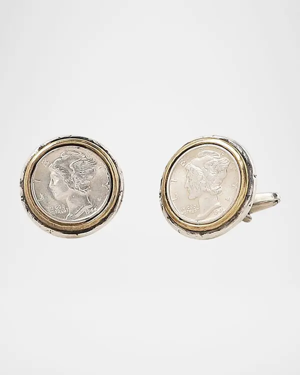 John Varvatos Brass And Sterling Coin Cufflinks