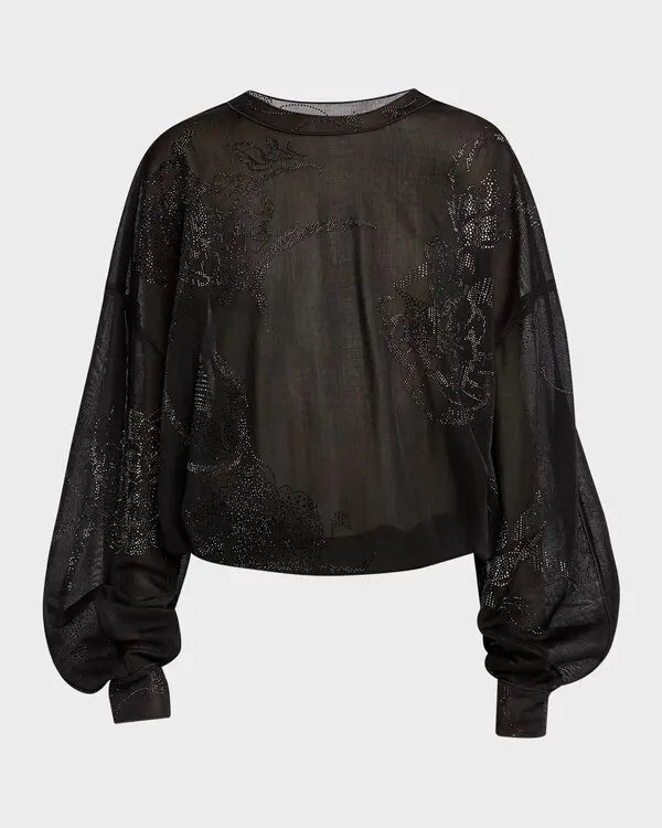 Giorgio Armani Sheer Jersey Blouse With Swarovski Crystals