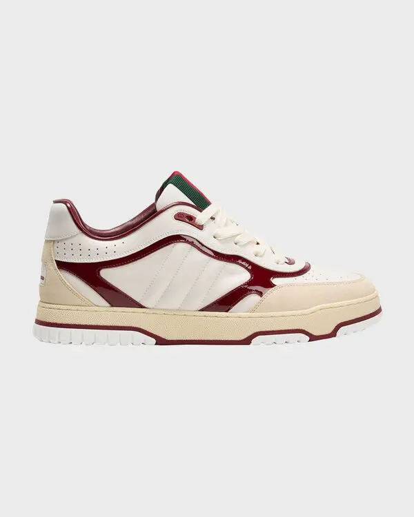 Gucci Re-web Suede And Patent Leather Sneakers - White/dark Red