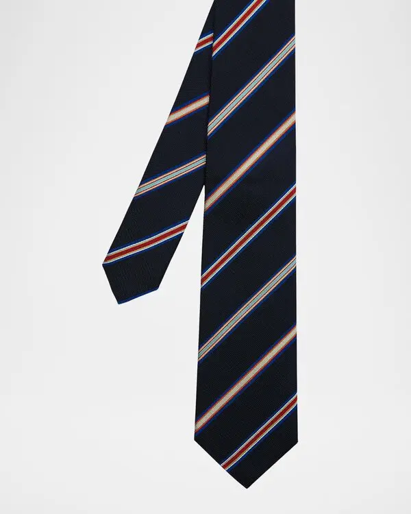 Paul Smith Diagonal Stripe Silk Neck Tie - Blue