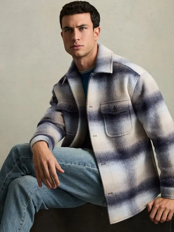 REISS Kinkade Brushed Wool-blend Check Overshirt - Blue Multi