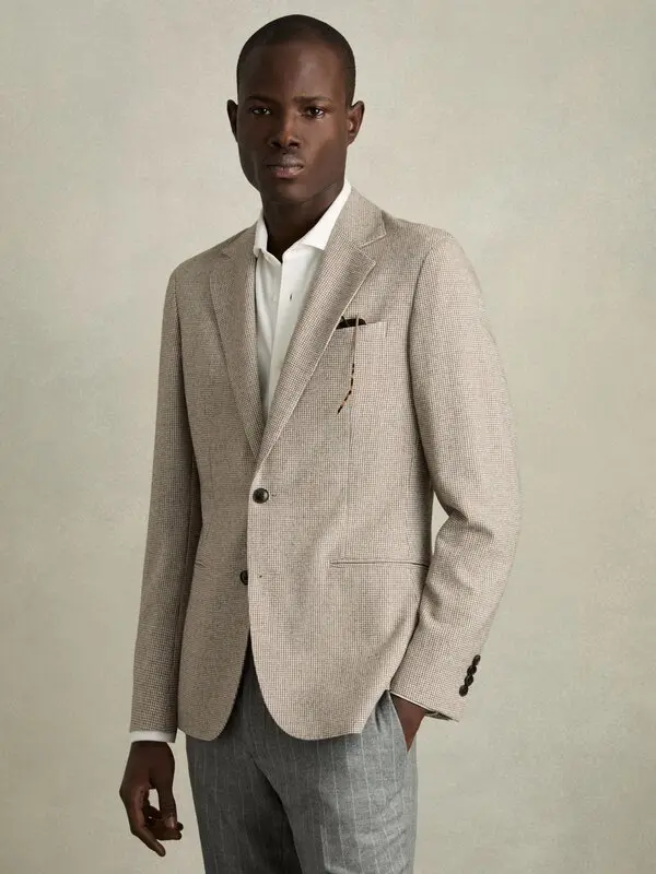 REISS Garland Single-breasted Blazer With Wool In Puppytooth Check