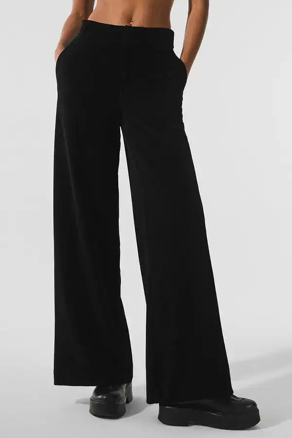 Alo Yoga Micro Corduroy Dreamer Wide Leg Trousers - Black