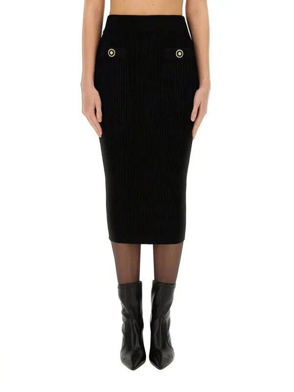 Balmain Knitted Midi Skirt - Black