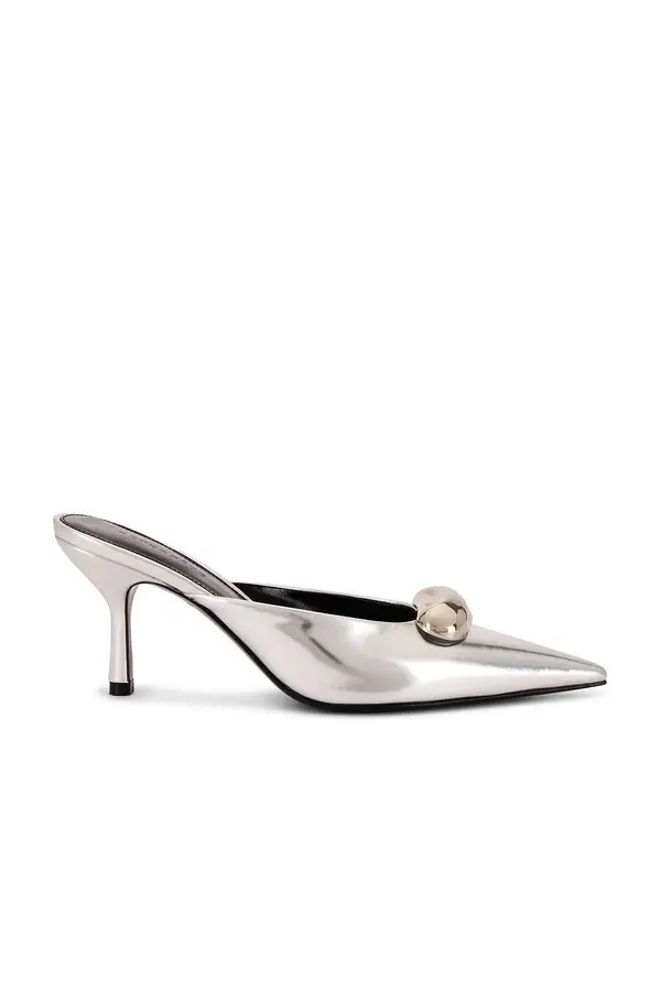 Retrofete Francesca Leather Kitten Mule - Shiny Silver