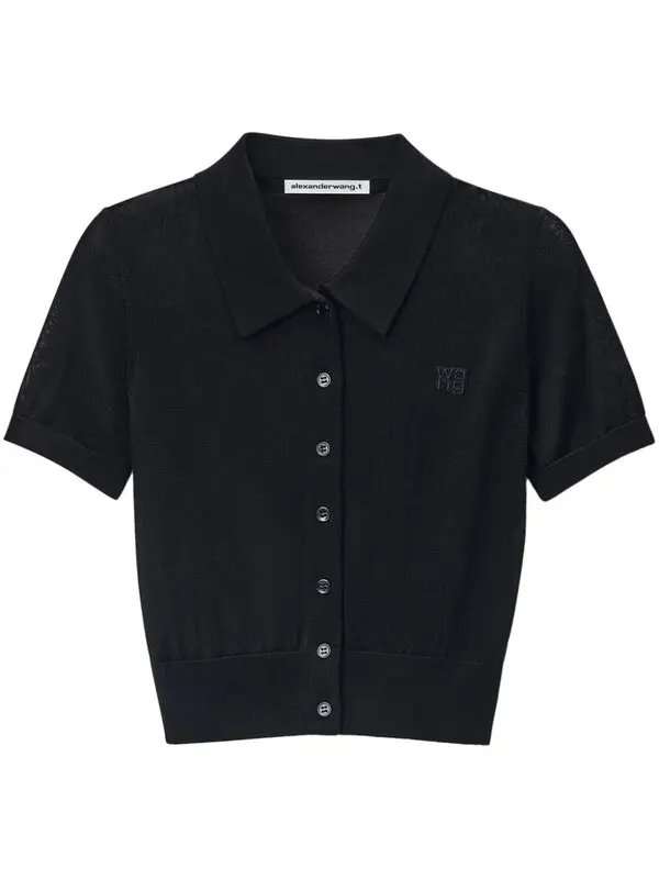 Alexander Wang Logo-embroidered Polo Cardigan - Black
