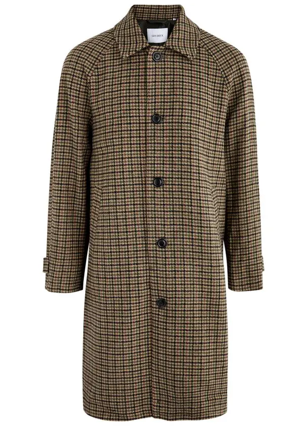 LES DEUX Michael Hounds Tooth Wool-blend Overcoat - Beige