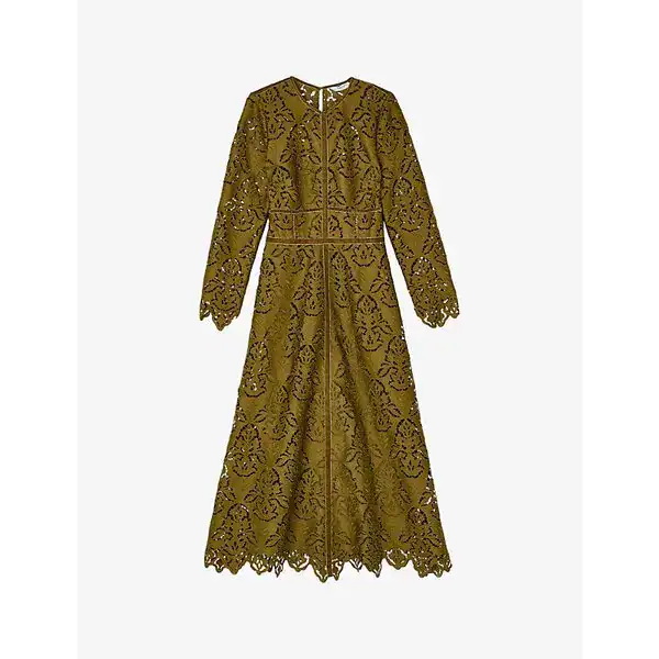 Velvet Dress Lk Bennett Gold Dress Lk Bennett Gracie Velvet-Trim  Lace-Embroidered Woven Midi Dress In