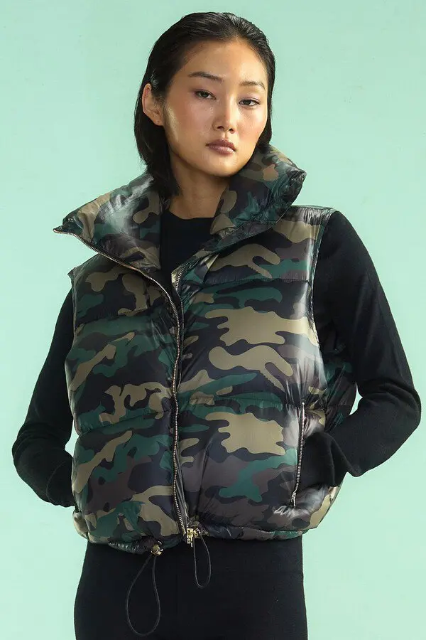 Cynthia Rowley Undercover Camouflage Puffer Vest - Gold