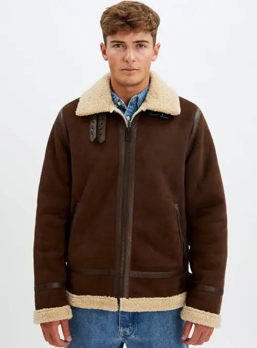POINT ZERO Aviator Vegan Suede Jacket