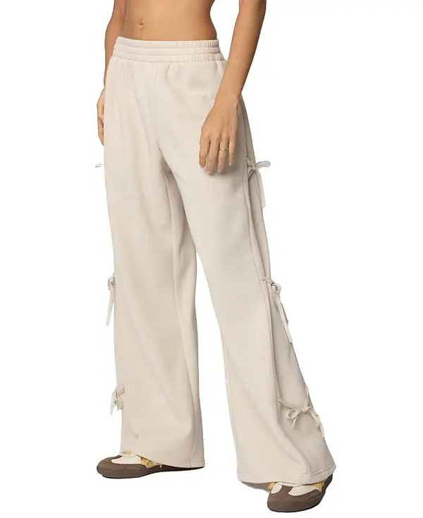 EDIKTED Claudette Baggy Ribbon Sweatpants - Cream