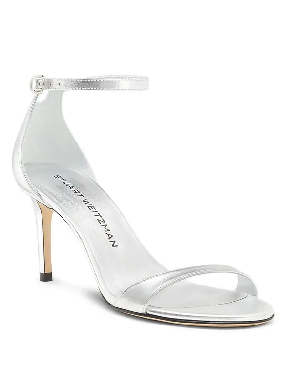 STUART WEITZMAN Nudist Ii 75 Patent Leather Sandals - Silver