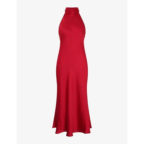 OMNES Seychelles Halterneck Satin Maxi Dress