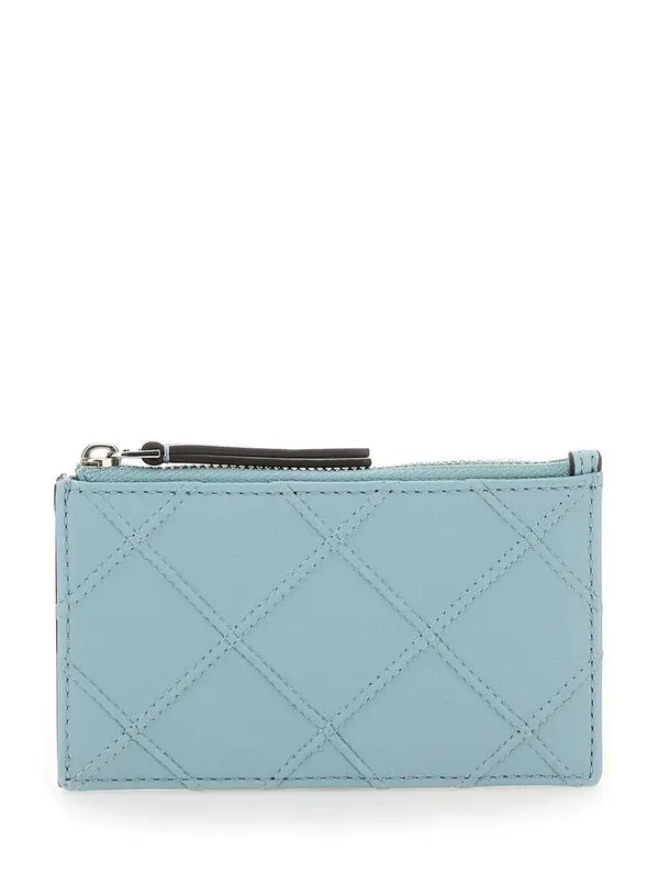 Tory Burch Light Quilted Card Holder With Logo Detail On The Rear In Leather