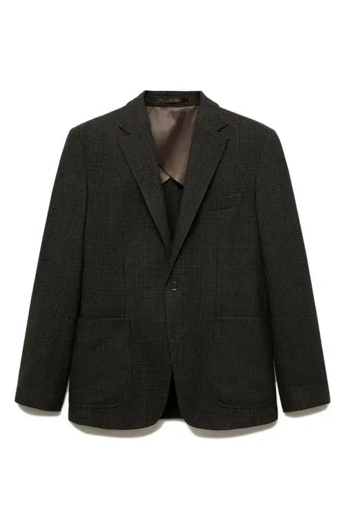 Mango Slim Fit Plaid Wool Blend Blazer - Khaki Green