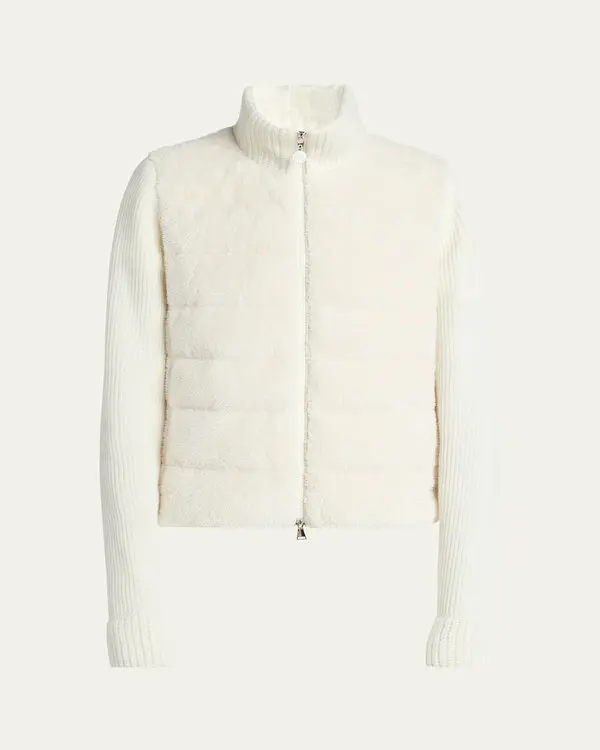Moncler Quilted Faux Fur Combo Cardigan - Natural