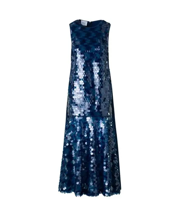 Akris Mix-media Dot Sequin Flounce Midi Dress