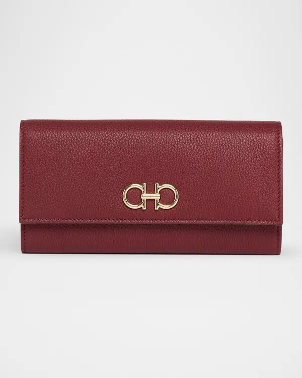 FERRAGAMO Gancino Flap Leather Wallet On Chain