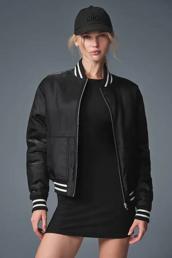 Alo Yoga Afterglow Varsity Jacket - Black | Editorialist