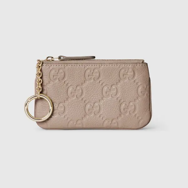 Gucci Gg Emblem Zip Key Case - Neutral