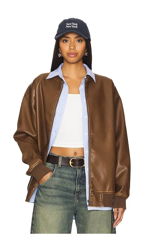 Superdown Ariel Faux Leather Bomber - Brown