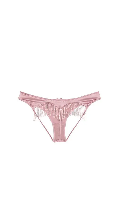 Fleur Du Mal Beaded Fringe Ouvert Heart Shaped Panty In Rose