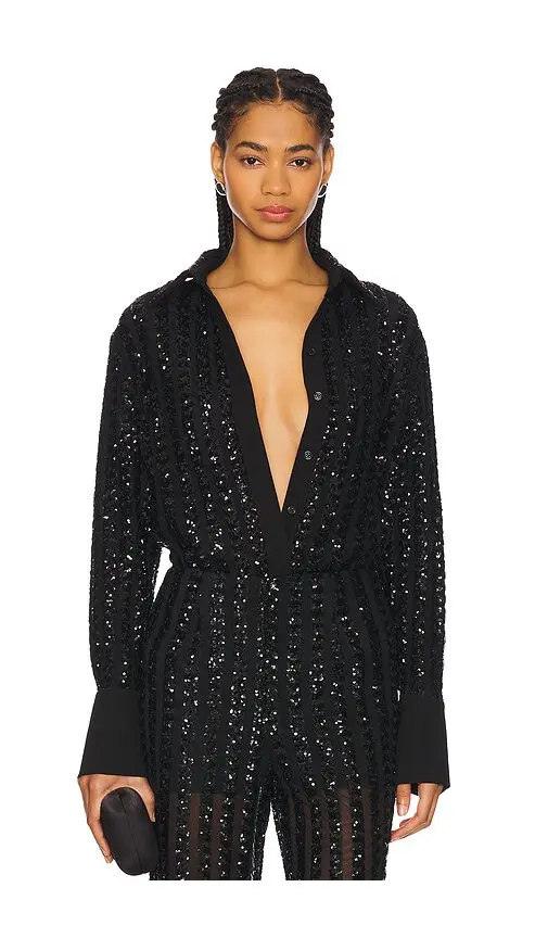 SANS FAFF Striped Sequin Long Sleeve Blouse