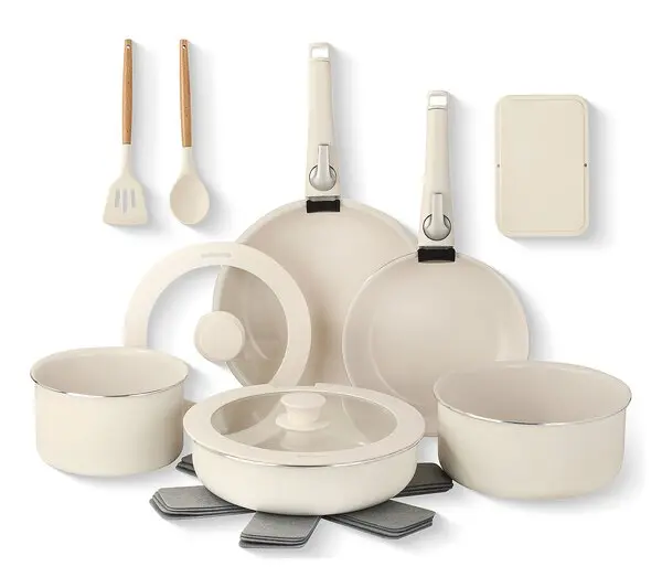 GOTHAM STEEL Cream 18 Piece Detachable Handle C Ookware Set