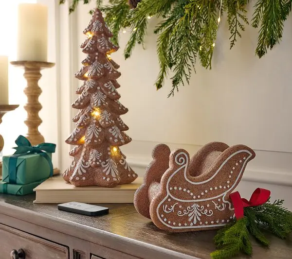 SANDRA LEE 2-piece Gingerbread Christmas Tree And Sleigh