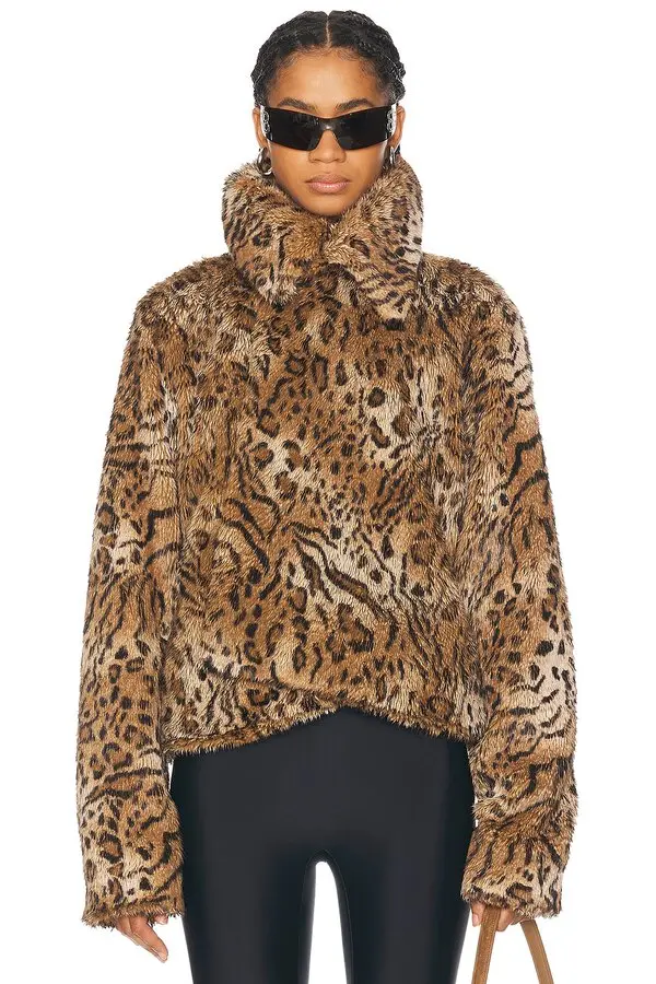 Balenciaga Leopard Shrunk Faux Fur Jacket
