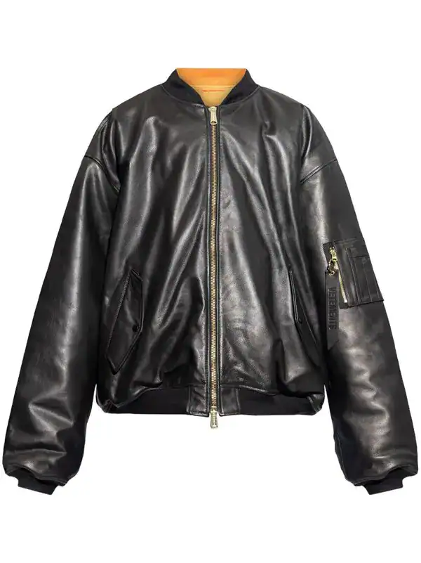 Vetements Leather Bomber Jacket In Black - 20% Off | Editorialist