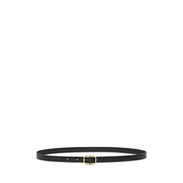 Saint Laurent Frame Thin Belt In Croc-embossed Leather