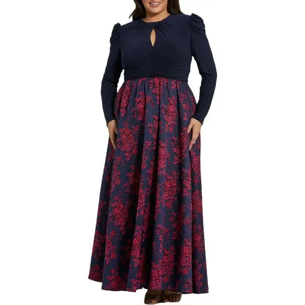 Mac Duggal Long Sleeve Floral Bottom Gown