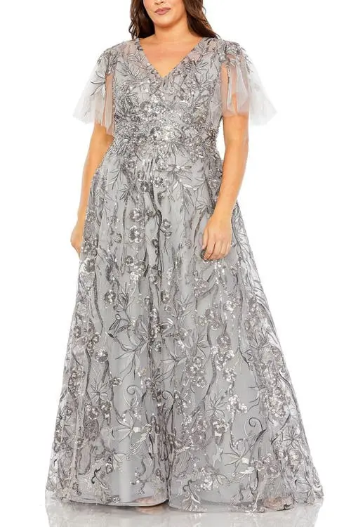 Mac Duggal High Neck Embellished A-line Gown - Platinum