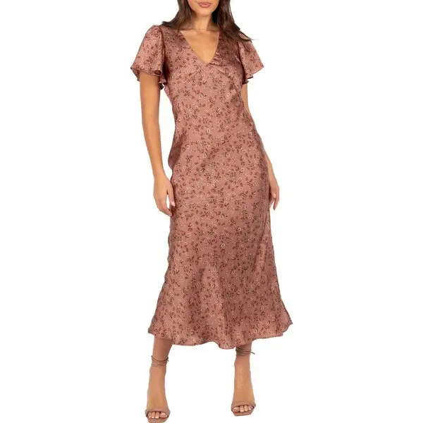 PETAL & PUP Flossy Floral Satin Midi Dress