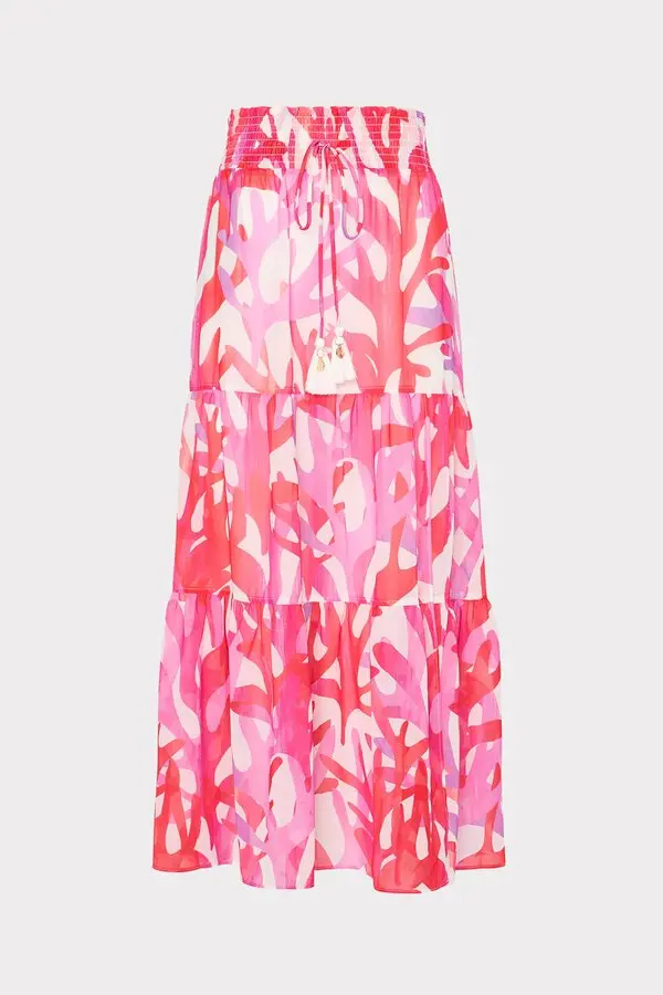 MILLY CABANA Jem Under The Sea Tiered Chiffon Skirt - Pink