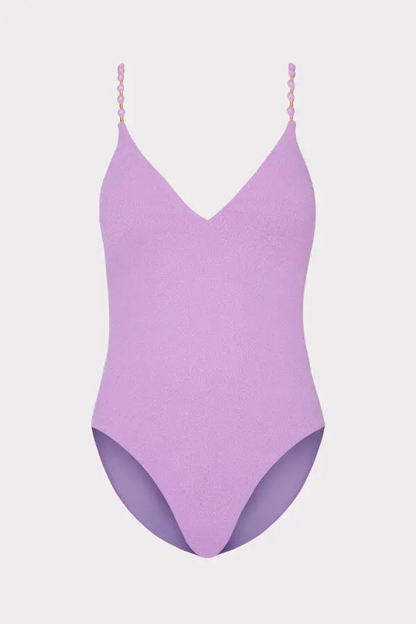 MILLY CABANA Cannes Beaded Strap One Piece - Purple