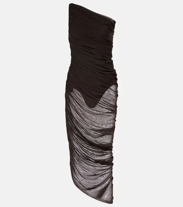 Norma Kamali Ruched Mesh Midi Dress