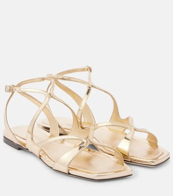 JIMMY CHOO Ayla 110 Metallic Leather Sandals - Gold