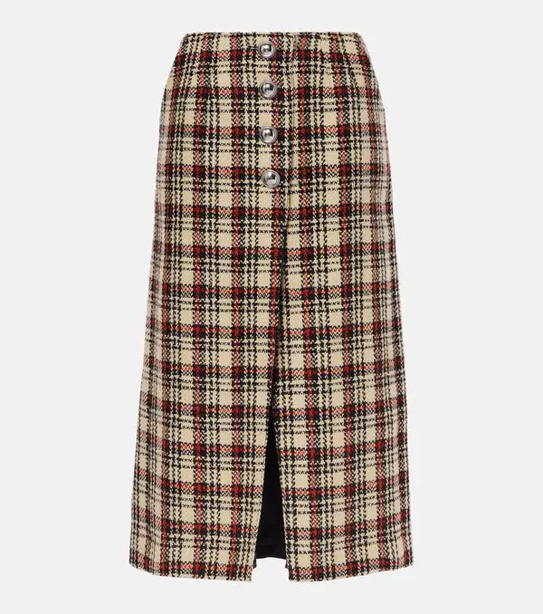 Rabanne Plaid Wool And Cotton Midi Skirt - Multicoloured