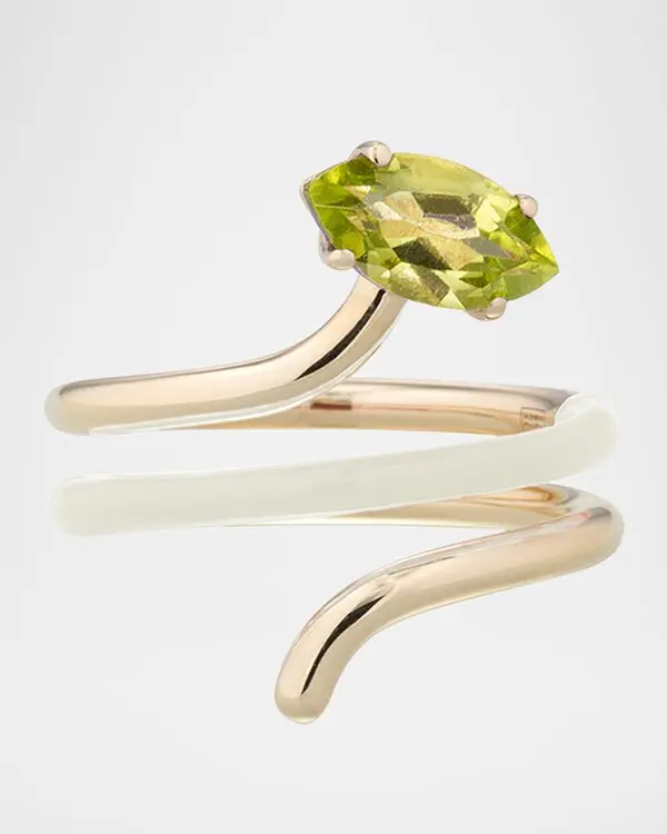 Bea Bongiasca 9k Yellow Gold And Enamel Peridot Vine Ring - Multi