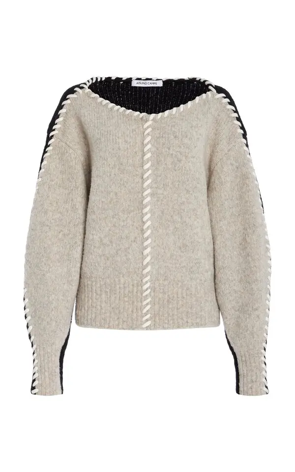 AISLING CAMPS Whip-stitched Wool-blend Knit Pullover - Grey