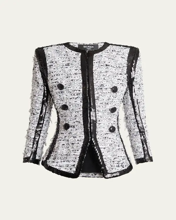 Balmain Collarless Sequined Blazer