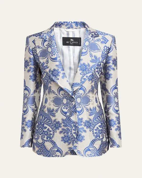 Etro Floral Jacquard Weave Jacket - Multicolour On Blue